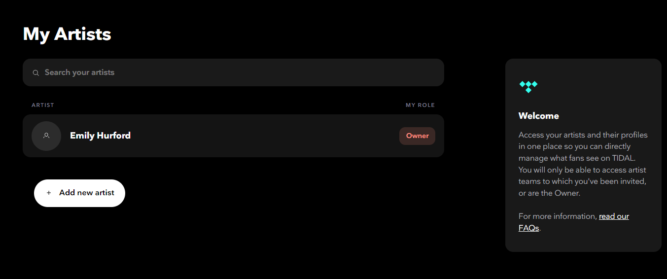 How can I update my artist page on TIDAL through TIDAL Artist Home ...